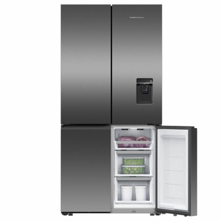 Fisher & Paykel 690L Quad Door Plumbed Refrigerator Black Stainless ...